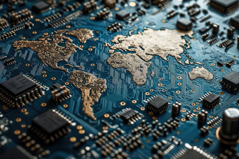 Digital Atlas: World Map Crafted from Microchips, Modern World S ...