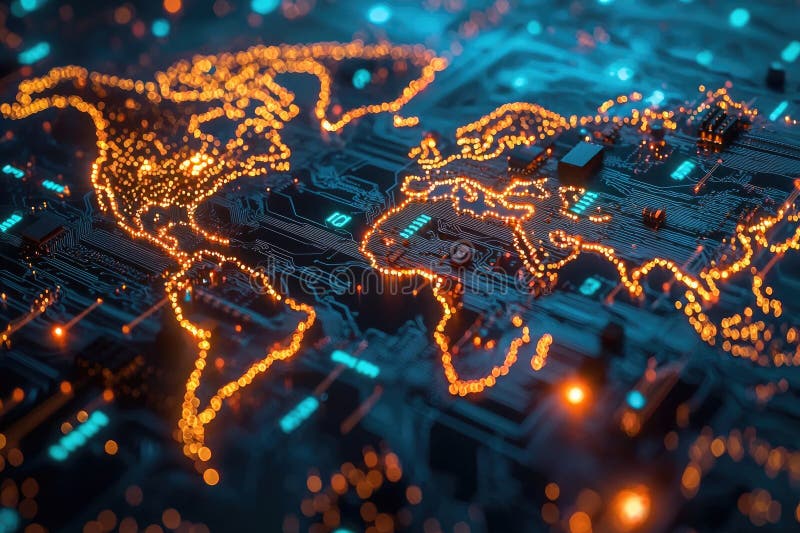 Digital Atlas: World Map Crafted from Microchips, Modern World S ...