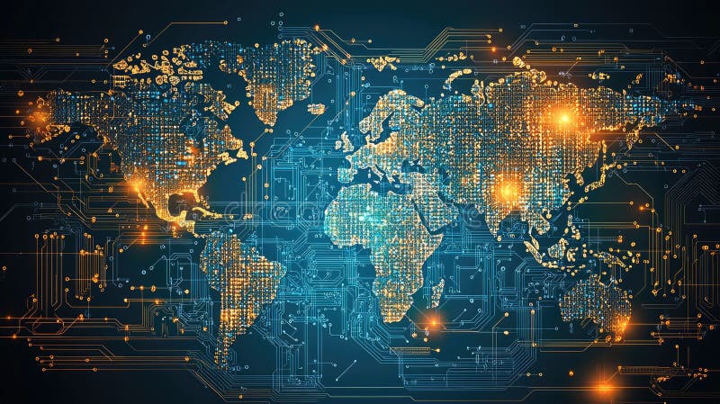 Digital Atlas: World Map Crafted from Microchips, Modern World S ...