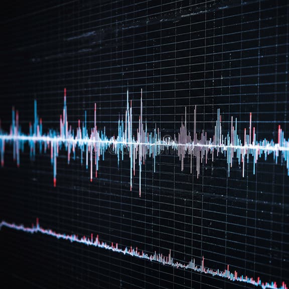 Digital Audio Waveform Displayed on a Black Grid Background. the Waveform Consist Stock ...