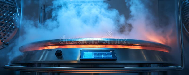 Digital Autoclave with Steam Rising and Glowing Indicator in Laboratory ...