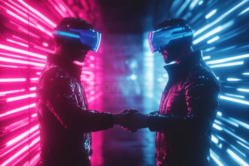 Digital Avatars Engage Friendly Handshake Vibrant Metaverse Environment ...