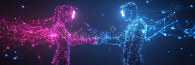 Digital Avatars Engage in Handshake Representing Metaverse Social ...