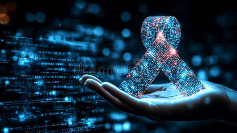 Digital Awareness Ribbon Held in Gentle Hands Stock Illustration ...