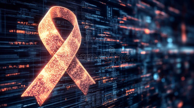 Digital Awareness Ribbon Illuminates Data Streams Stock Illustration ...