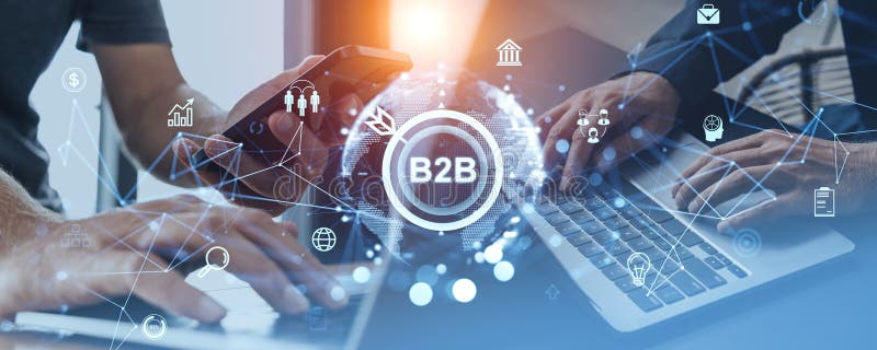 Digital B2B Collaboration Concept with Network Icons on Screen Stock ...