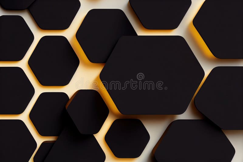 Digital Backdrop with Black Hexagonal Blocks with Yellow Glowing. Stock ...