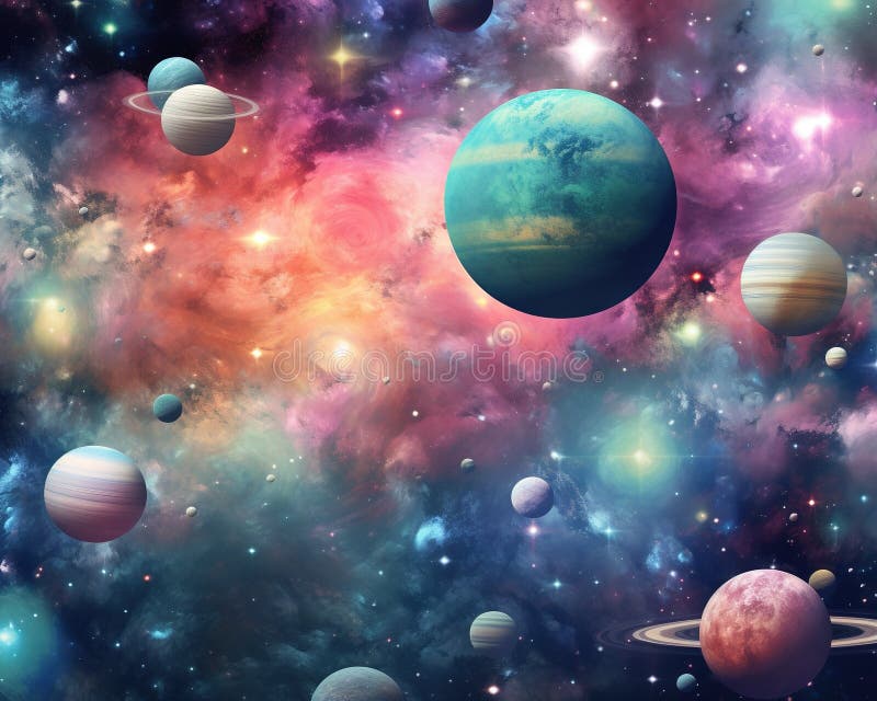 The Digital Backdrop is a Custom-made Colorful Planets. Stock ...