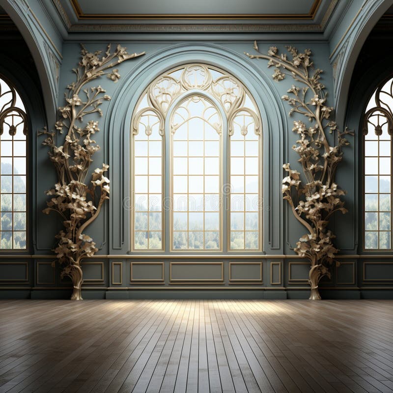 Digital Backdrop of a Large Window Covered in White Floral Motifs and ...