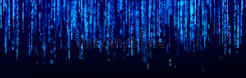 Digital Background Blue Matrix. Coding or Hacking Concept. Flow of Random Numbers. 3D Rendering ...