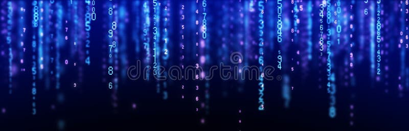Digital Background Blue Matrix. Coding or Hacking Concept. Flow of Random Numbers. 3D Rendering ...