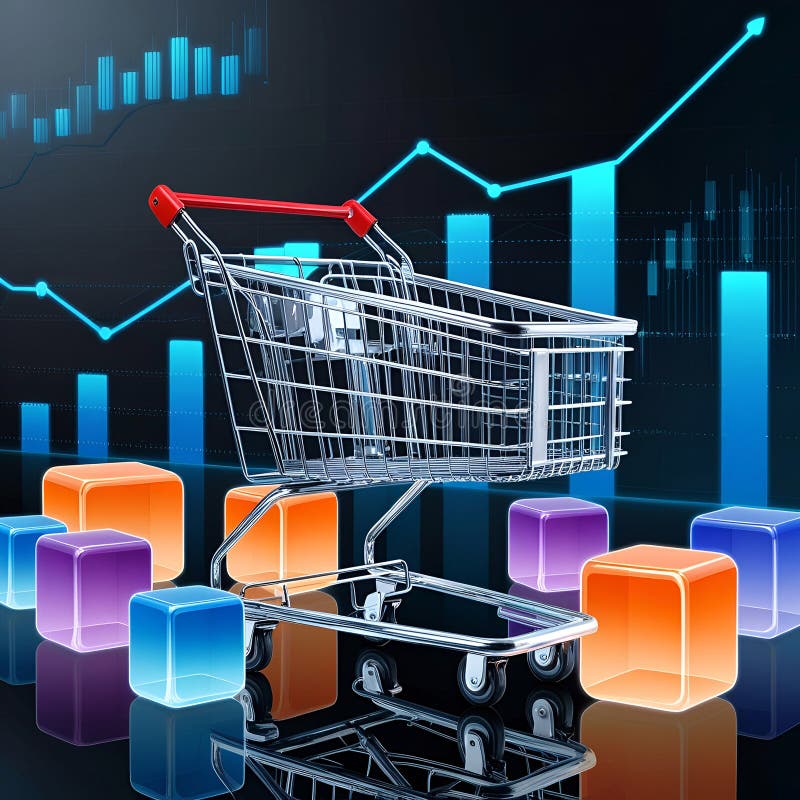Digital Background Design Futuristic E-commerce Metrics with Shopping Cart for Online Retail ...