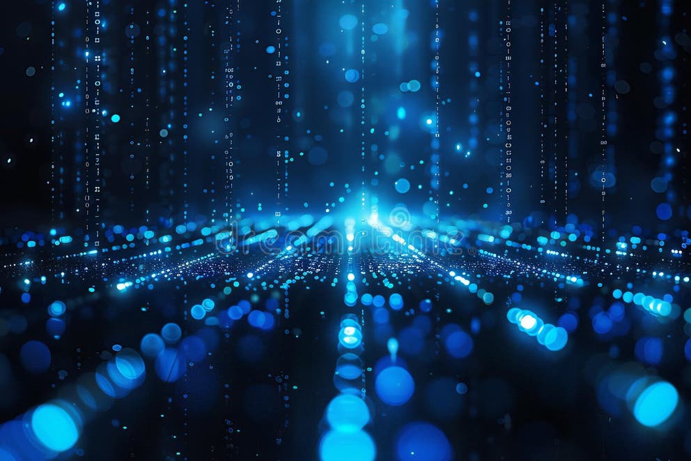 Digital Background Featuring Blue Binary Code, Falling Numbers on Black Background, Perfect for ...