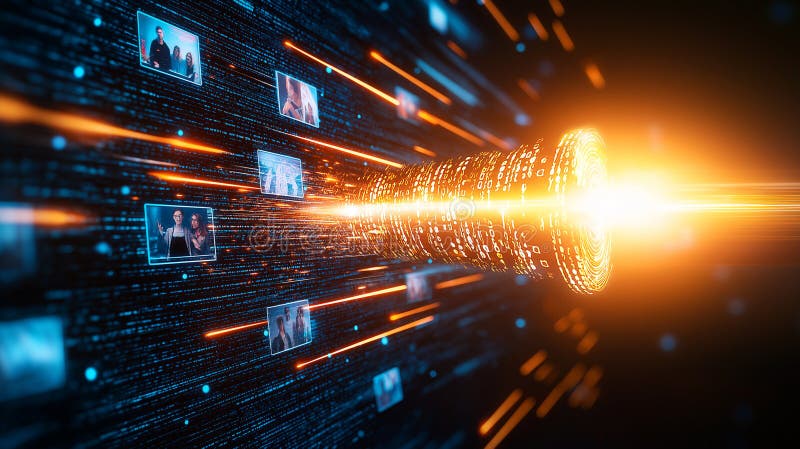 Digital Background Featuring Burst of Glowing Data Streams Images and Binary Code Creating ...