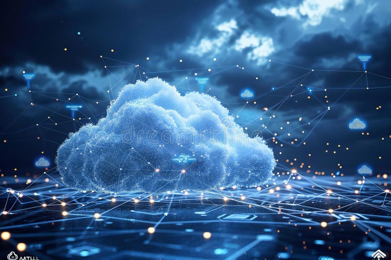 Digital Background Featuring Cloud Technology, Dark Blue Color Tone ...