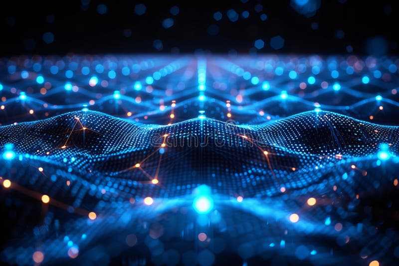 Digital Background Featuring Data and Code, Glowing Blue Lights on Dark ...