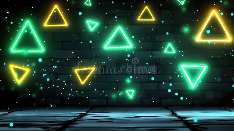 A Digital Background Featuring Glowing Triangles and Particles Against ...