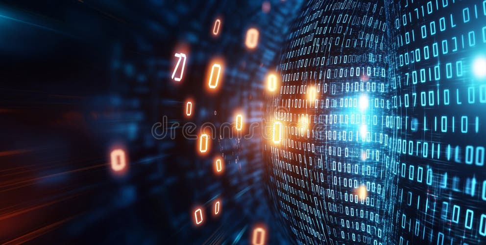 Digital Background With Glowing Binary Code And Abstract Patterns Creating Futuristic Atmosphere