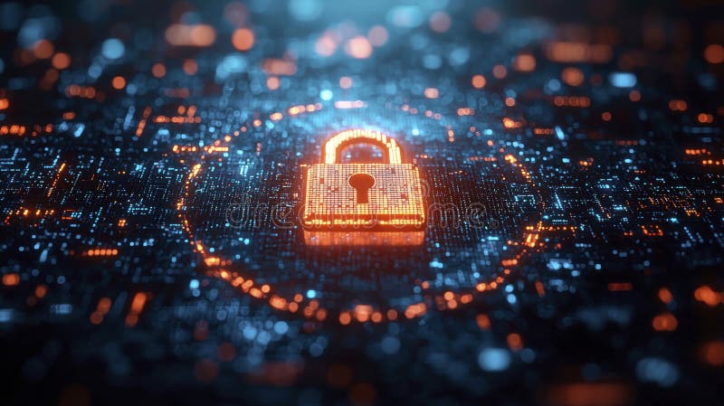 Digital Background with Pixelated Lock and Data Protection Symbols on a ...
