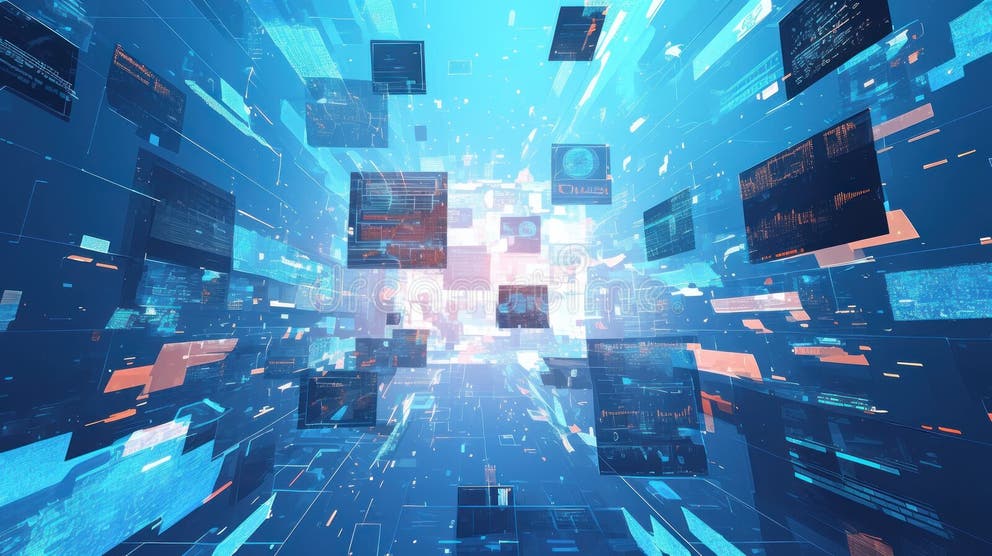 A Digital Background Showing Various Screens Displaying Data and Icons ...