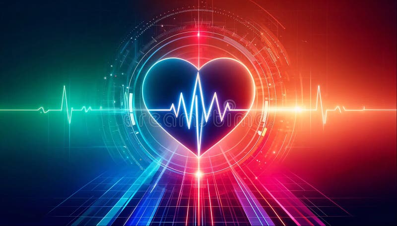 Digital Background with a Stylized Heart and ECG Line, AI-generated ...