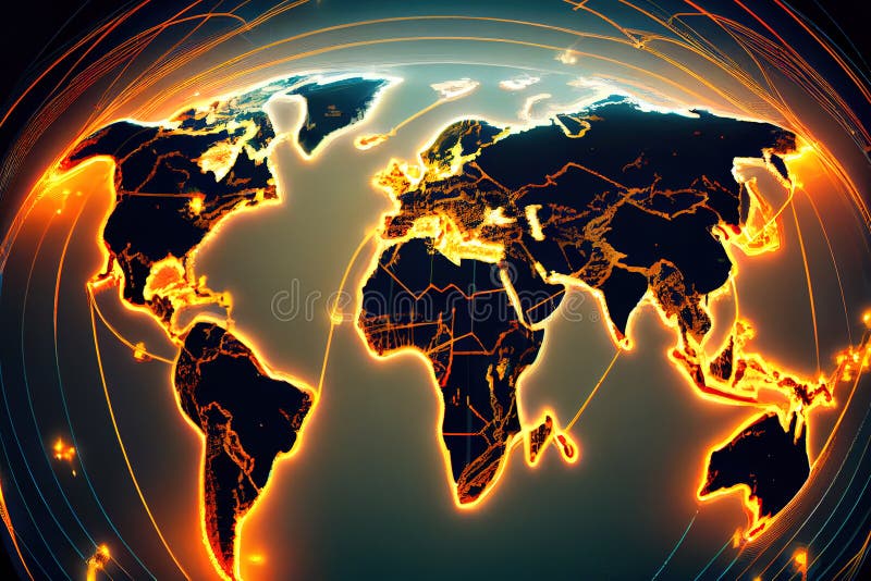 Digital Background View of the Earth from Space. Light Lines Connecting ...