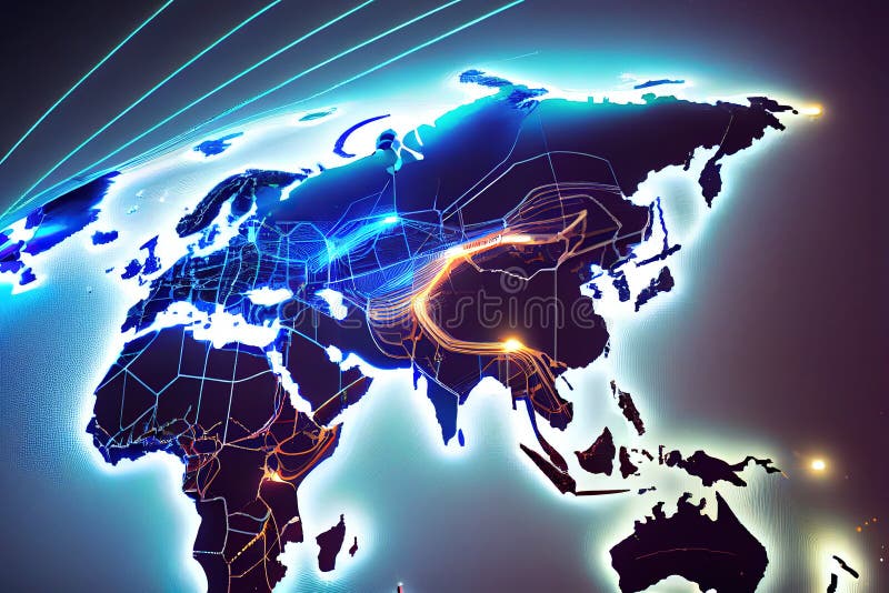 Digital Background View of the Earth from Space. Light Lines Connecting ...