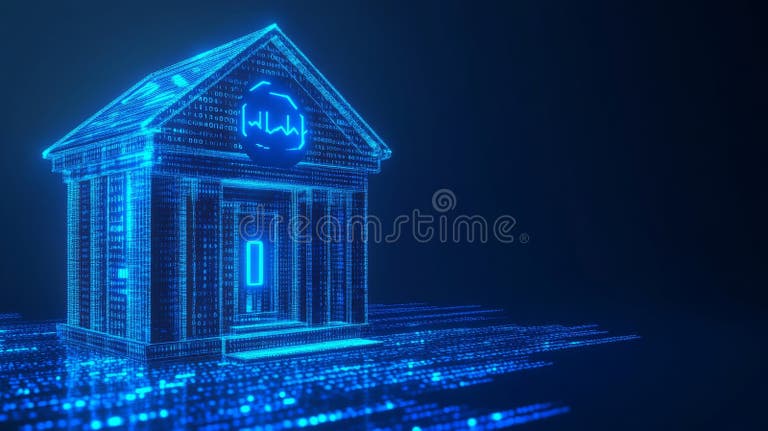 Digital Bank Binary Code Building, Fintech Concept, 3D Render ...