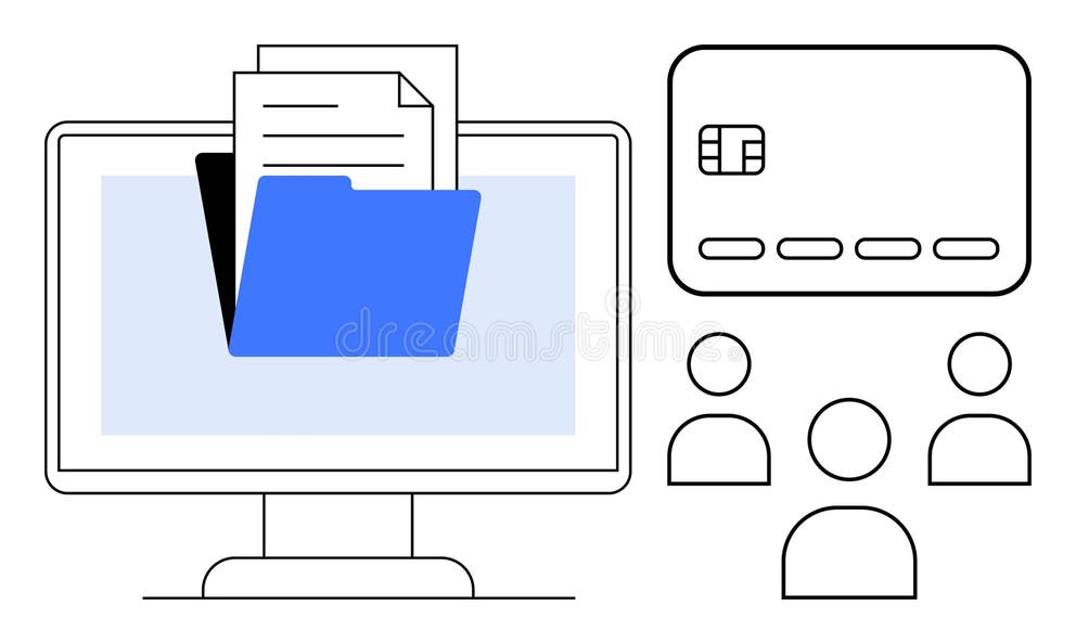 Digital Banking Concept with Computer, Folder, Documents, Bank Card ...