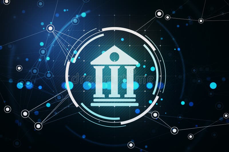 Digital Banking Icon with Futuristic HUD Interface on Dark Background ...