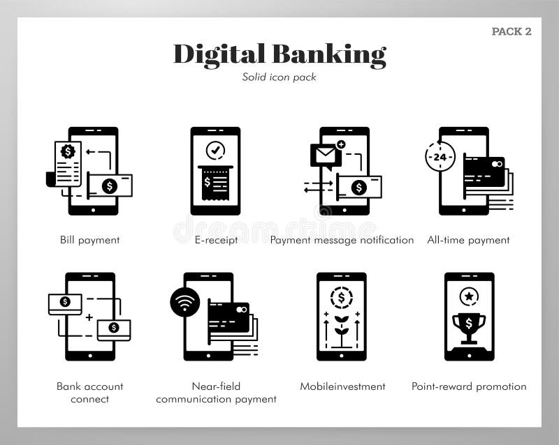 Digital Banking Icons Flat Pack Stock Vector - Illustration of media ...