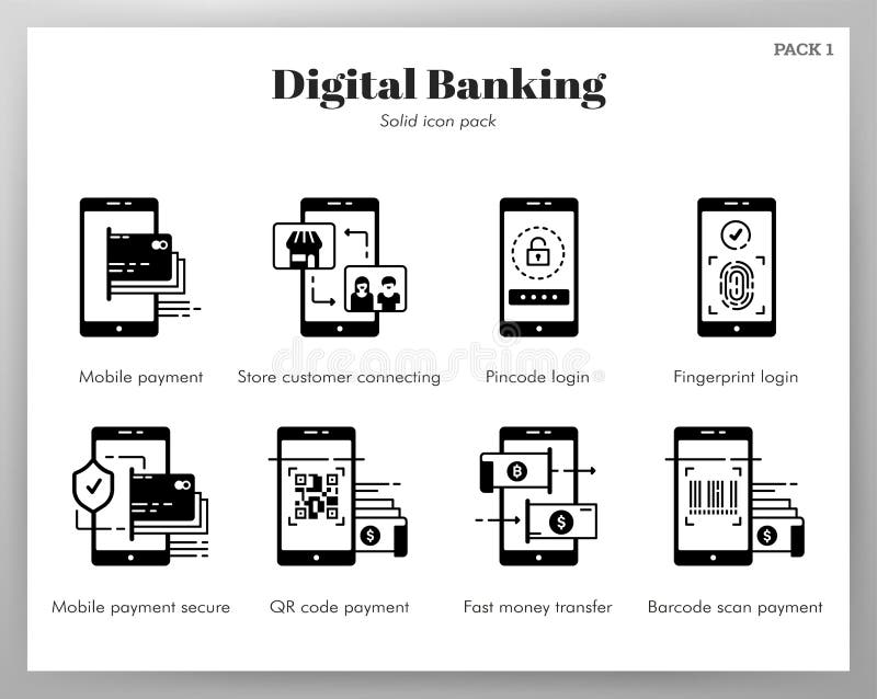 Digital Banking Icons Solid Pack Stock Vector - Illustration of card ...