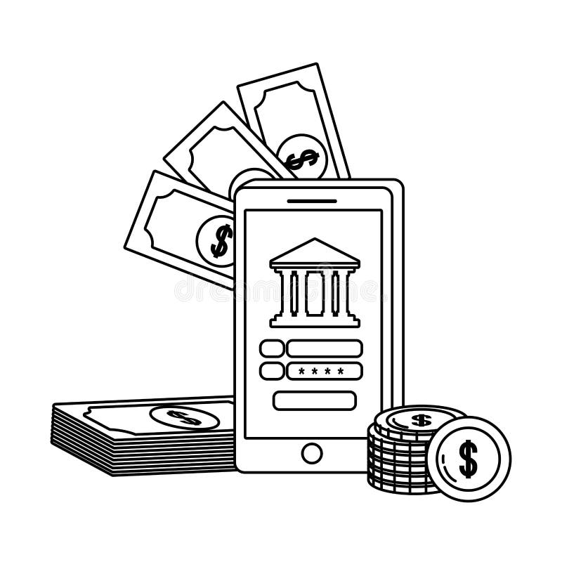 Digital Banking Services Online Tools Smatphone Black and White Stock ...