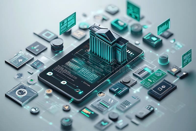 Digital Banking Smartphone Financial Cybersecurity Elements Stock ...