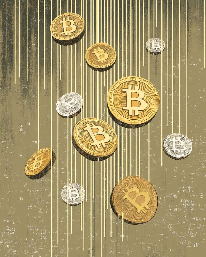 Digital Banner Featuring Bitcoin Fountain Spilling Silver Tokens Stock ...