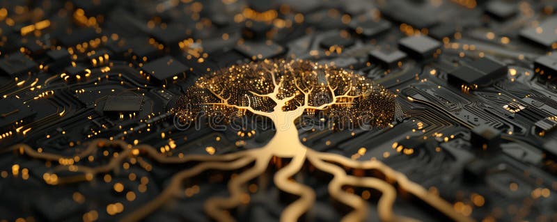 Digital Banner, Microchip, Chip with Growing Tree Stock Illustration ...