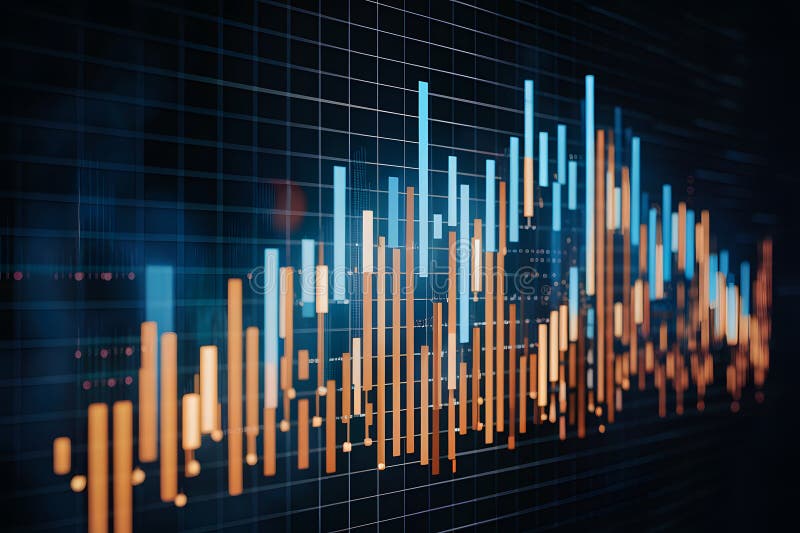 Digital Bar Chart Displaying Fluctuating Blue and Orange Bars Against a ...