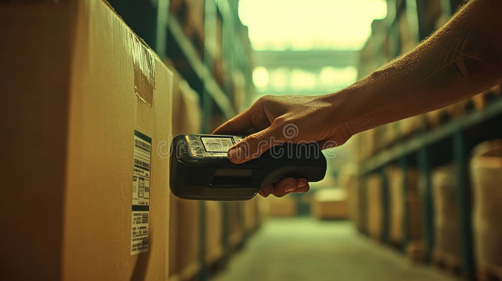 A Digital Bar Code Label Laser Scanner is Being Held by a Hand in a ...