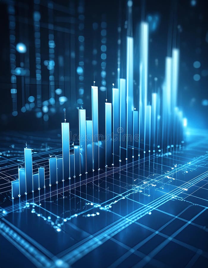 Digital Bar Graph on a Blue Grid Stock Illustration - Illustration of ...