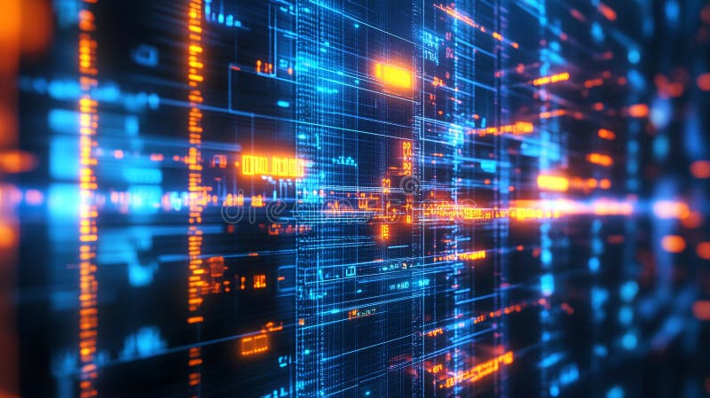 Digital Barriers Create Abstract Cybersecurity Firewall in Neon Matrix ...