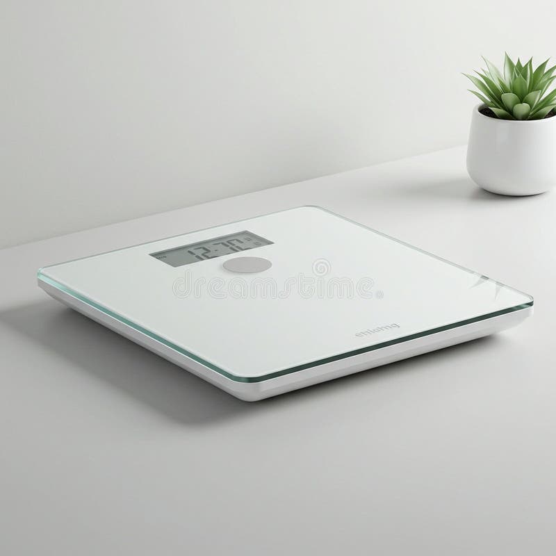 Digital Bathroom Scale on a Light Gray Surface, Featuring a Sleek White ...
