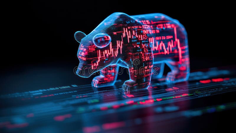 Digital Bear Silhouette Representing Stock Market Trends and Data ...