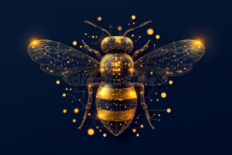 Digital Bee Displays Intricate Glowing Circuits Against a Dark ...