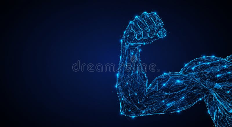 Digital Bicep Flex Showing Strength and Technology Stock Illustration ...