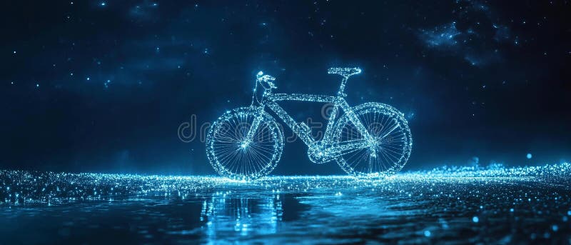 Digital Bicycle on Blue Glitter Surface, Abstract Cycling Design. Ebike ...