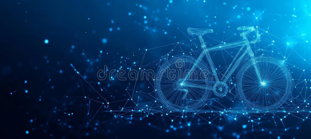 Digital Bicycle on Blue Technology Background. Polygon Model of ...
