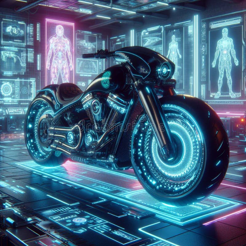 Digital Bike with Ai Graphic in Future Stock Illustration ...