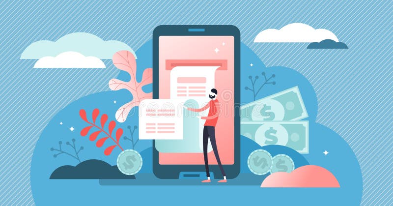 Digital Bill Vector Illustration. Flat Tiny Phone Wallet Persons ...