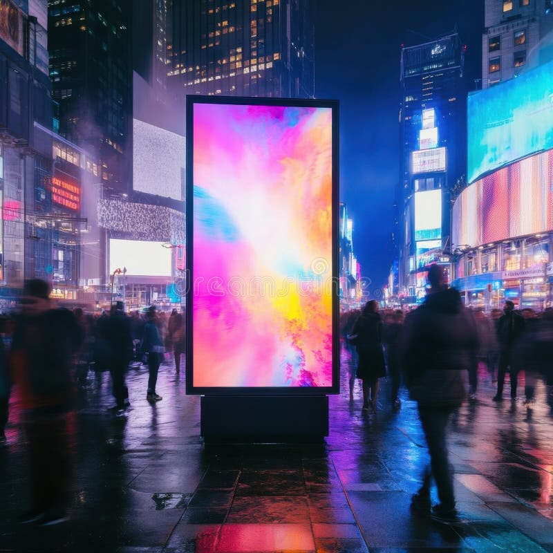Digital Billboard Displaying Colorful Abstract Art in City Night Stock ...