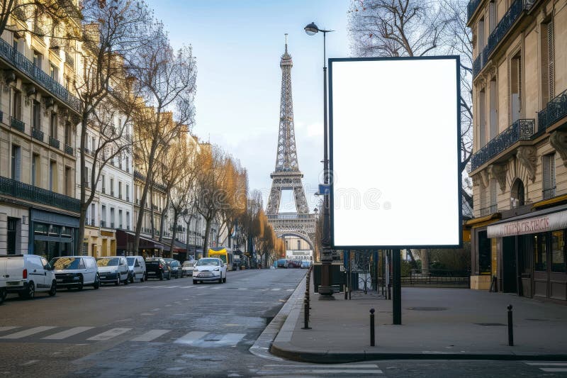 Digital Billboard Mockup, White Blank Poster on the Streets of Paris ...